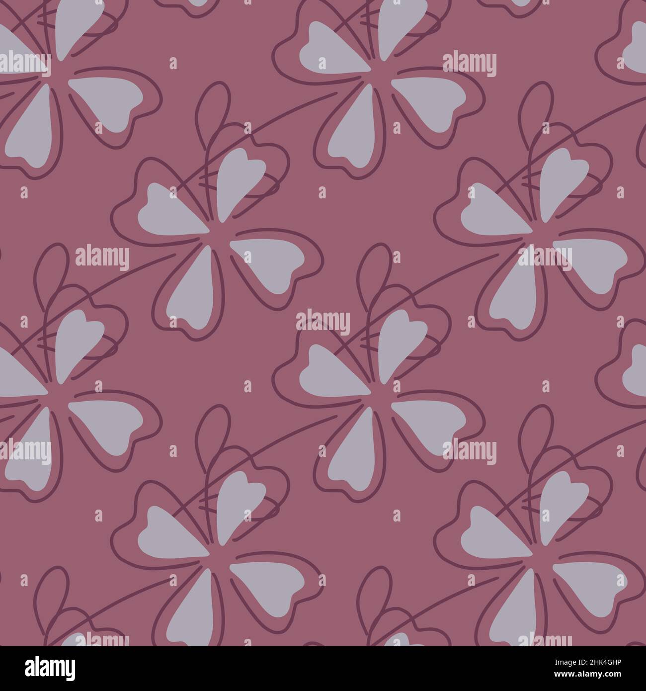 Happy seamless pattern with grey clover leaves shapes. Pale pink ...