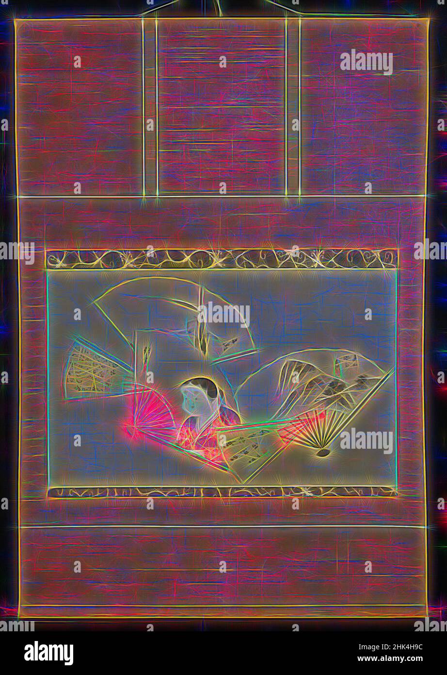 Inspired by Five Fans, Hanging scroll, ink, gofun, and gold on silk ...