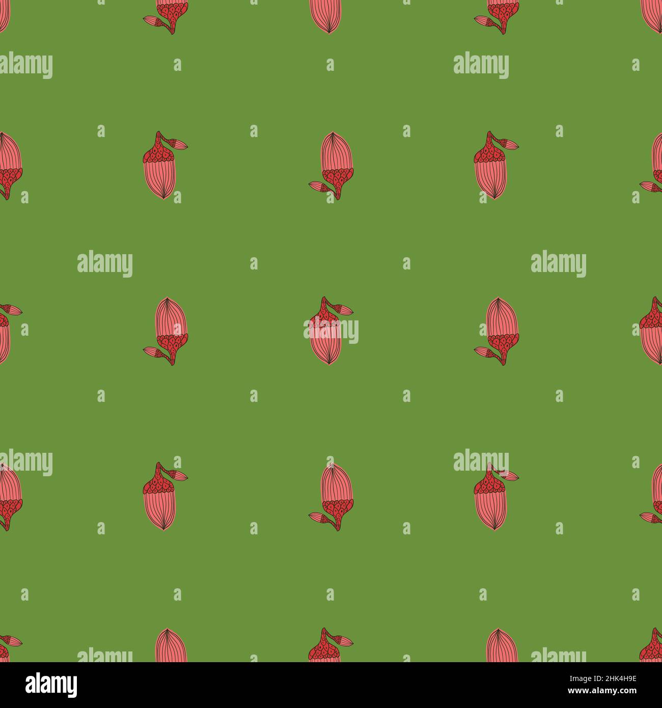 Little pink acorn pattern seamless wild botanic pattern. Green ...