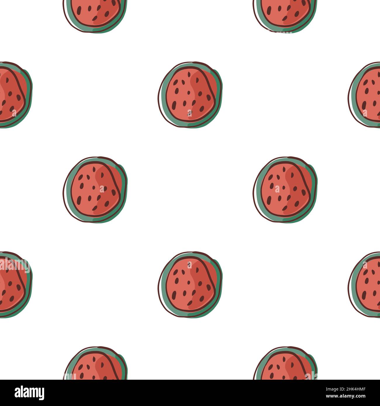 Decorative watermelon half pink silhouettes seamless doodle pattern ...