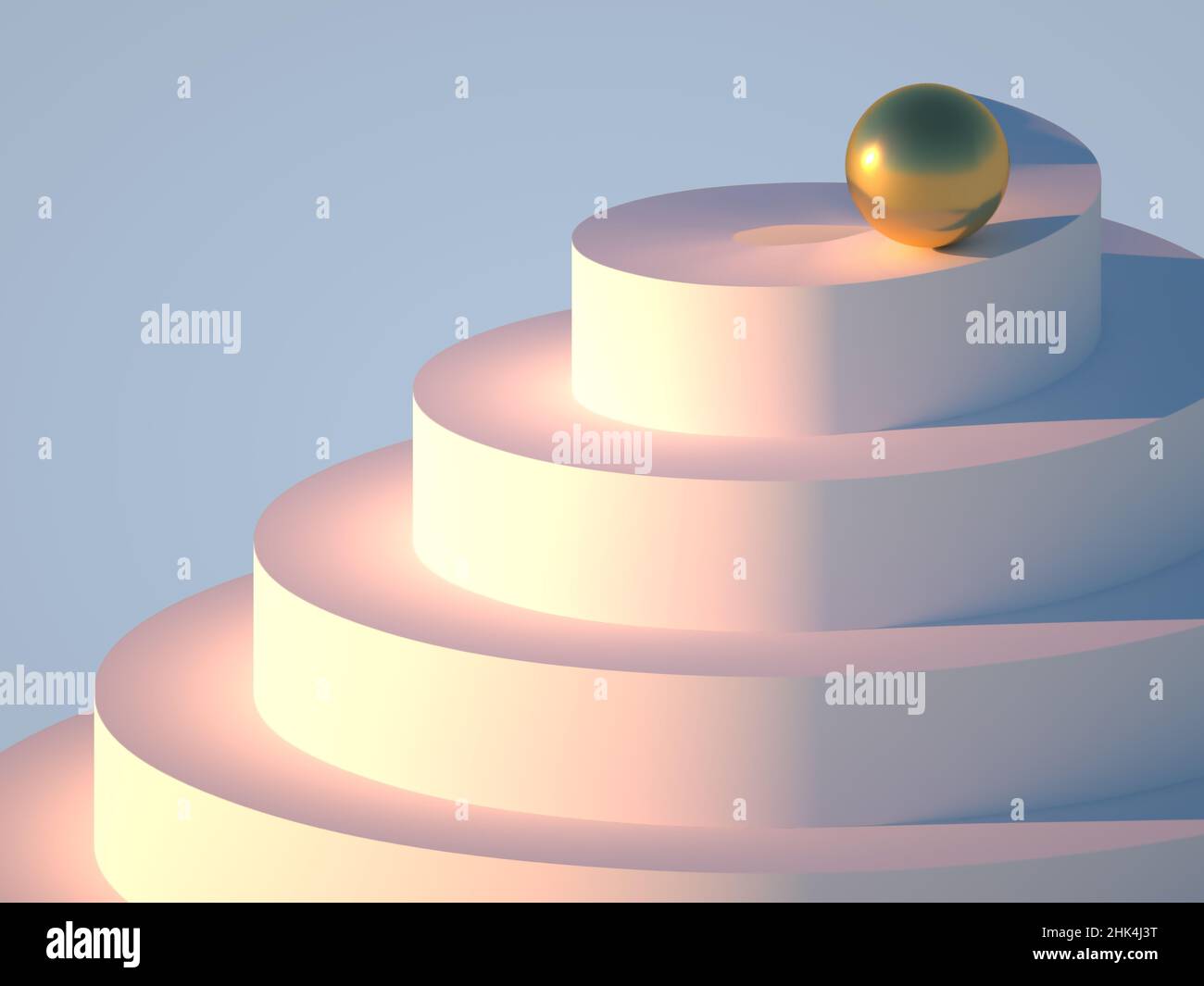 Abstract geometric installation with golden sphere on top of helix ...