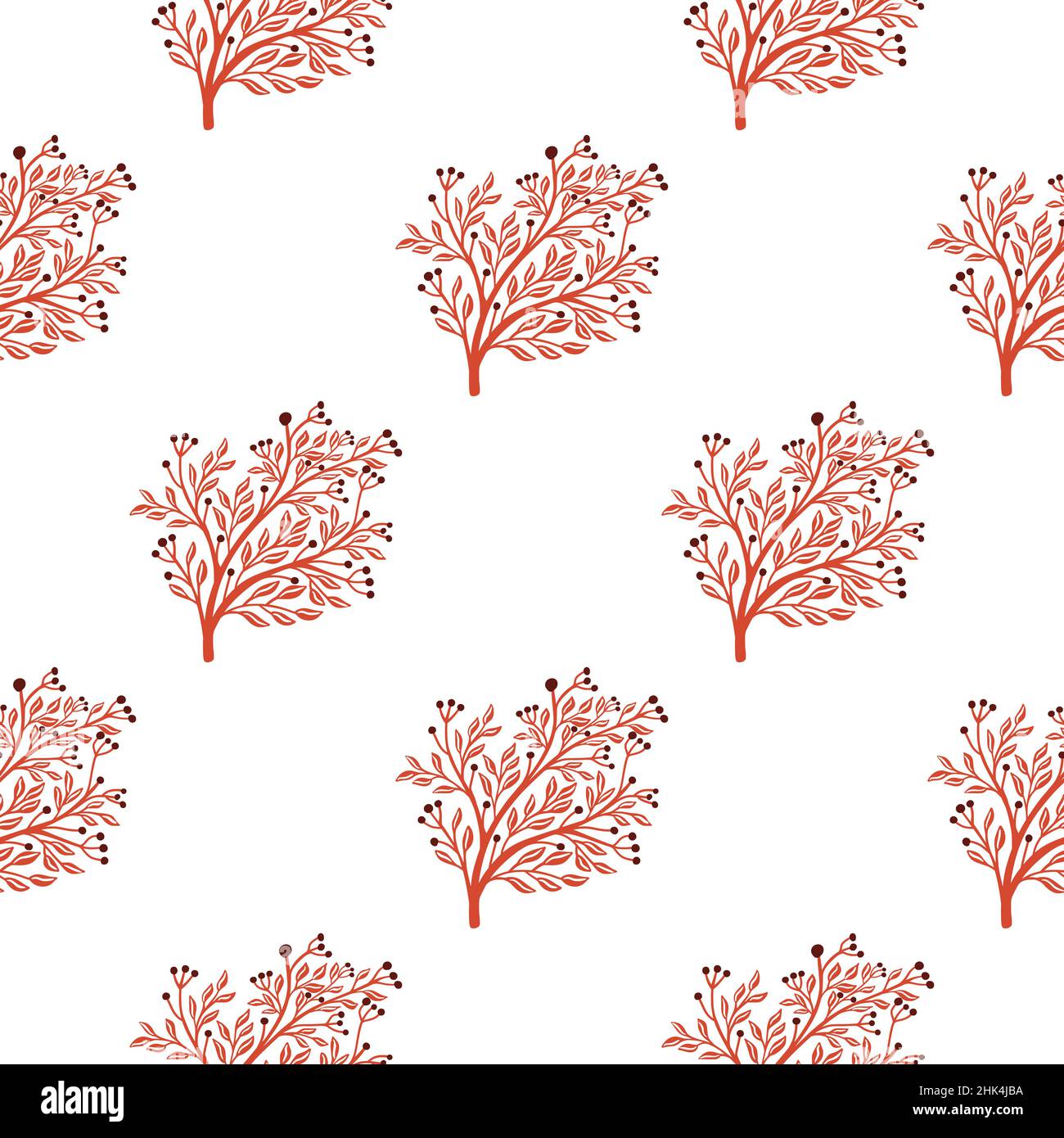 Isolated floral seamless pattern with doodle pink shrub silhouettes ...