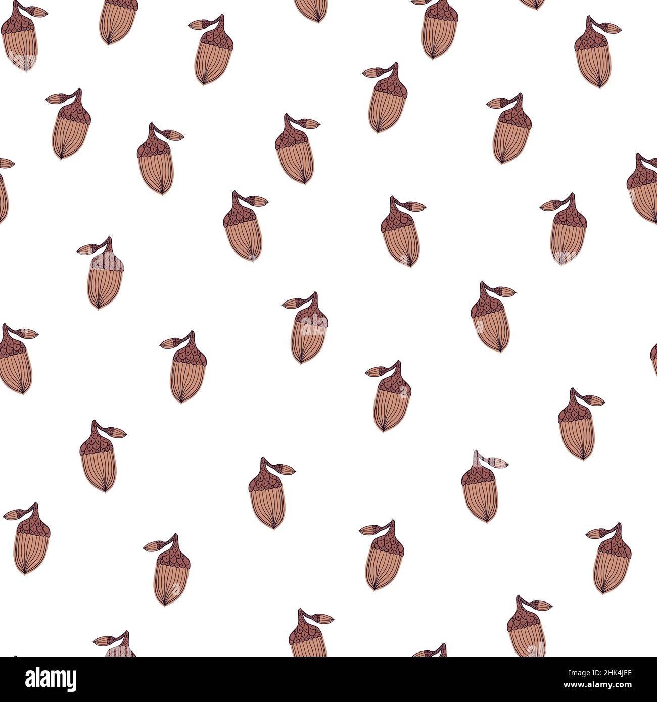 Little acorn ornament seamless doodle pattern. Isolated forest backdrop ...