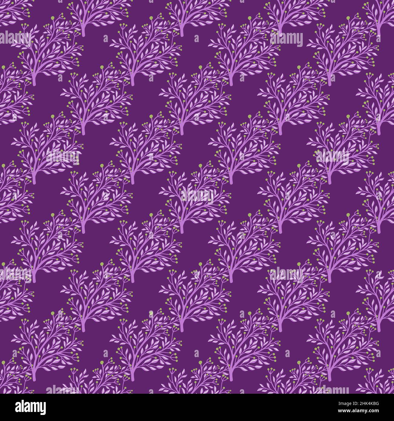 Bright shrub silhouettes abstract seamless doodle pattern. Purple ...