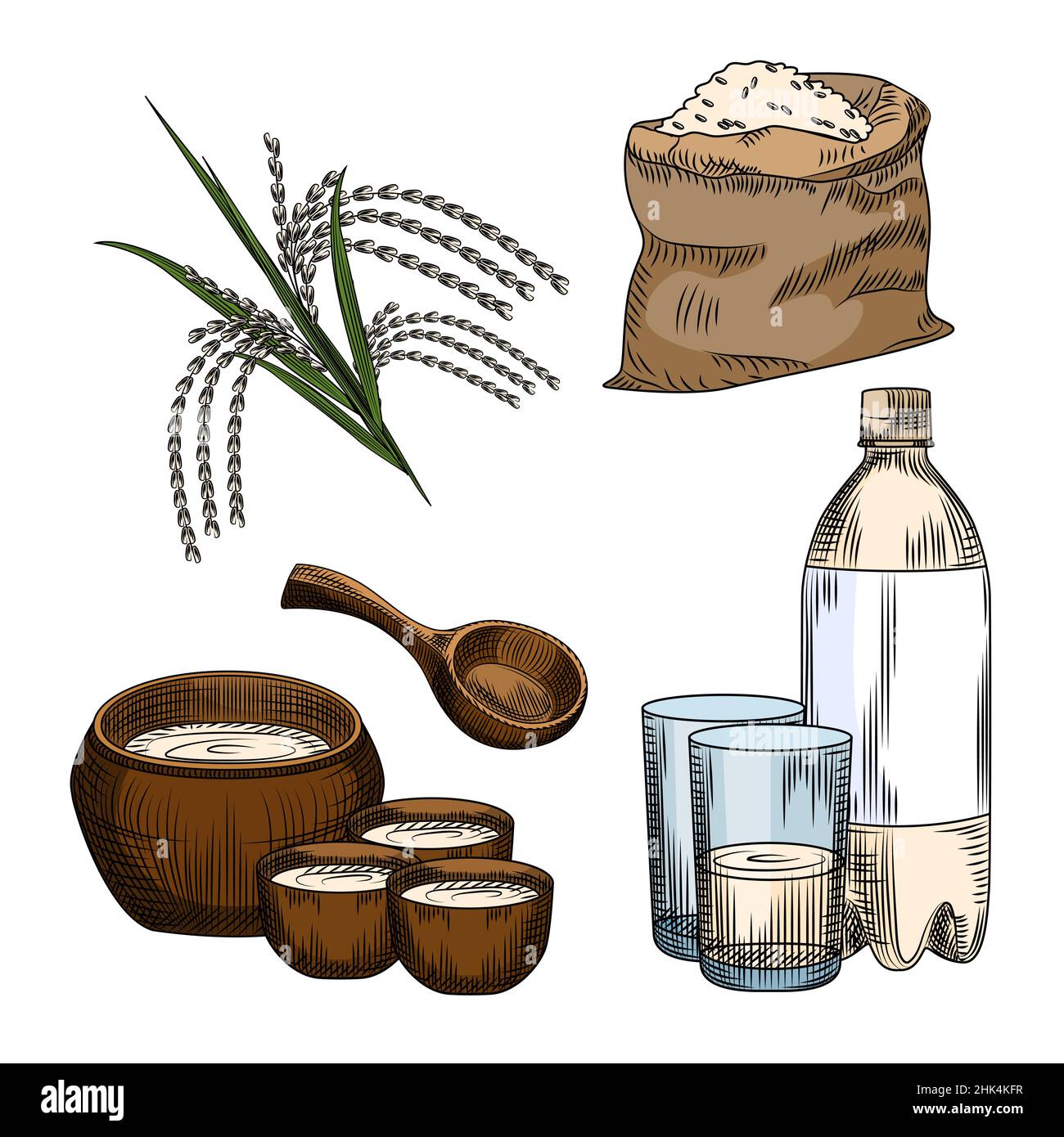Set of makgeolli. Korean traditional alcohol drink rice wine. Bag of ...