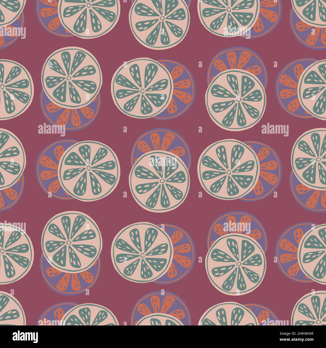 Exotic fruit seamless pattern with doodle vintage citrus slices ...