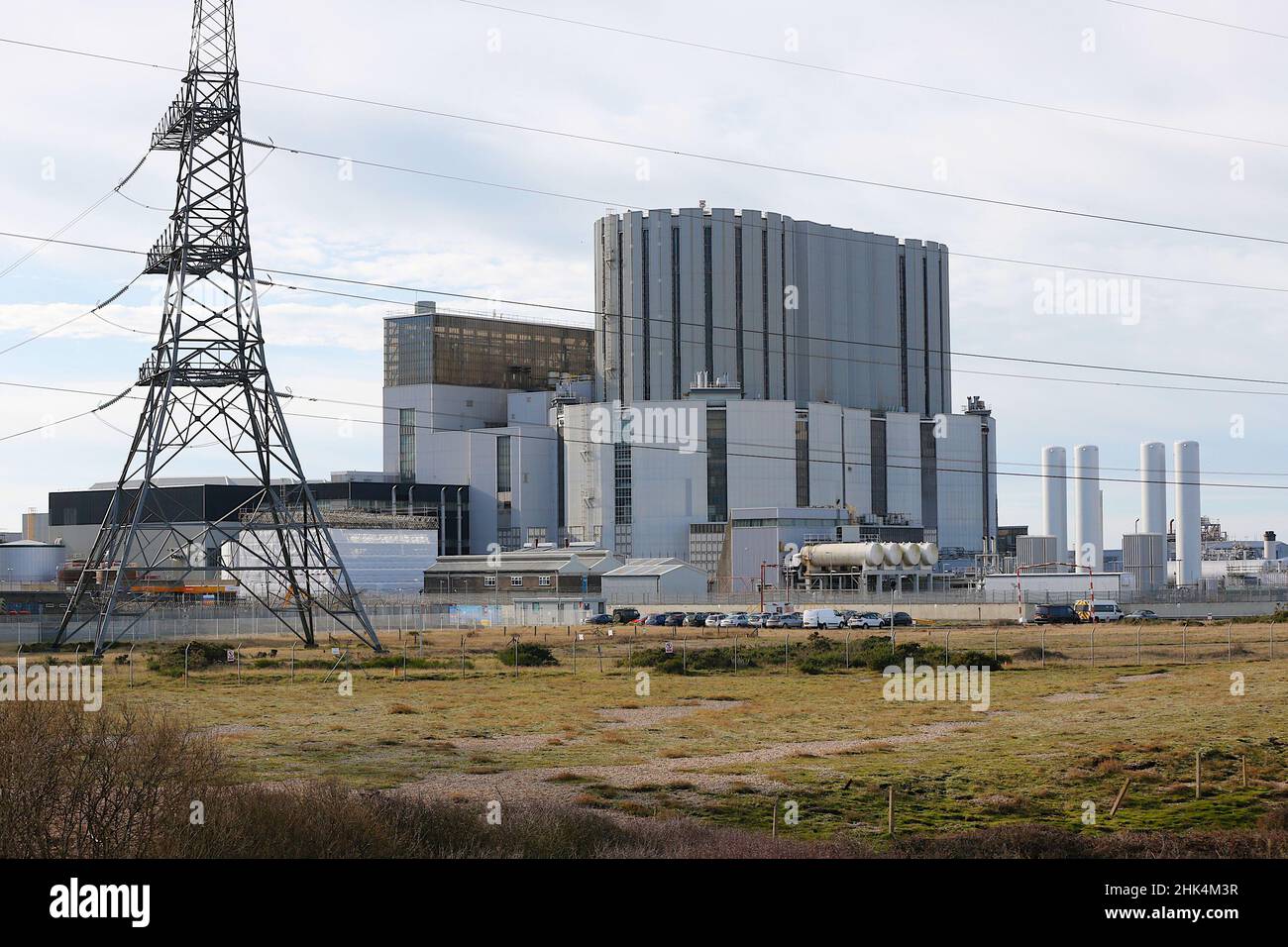 EDF nuclear power station at Dungeness with electricity distribution ...