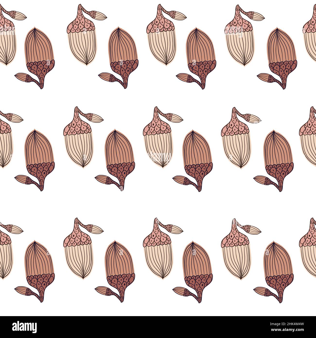 Isolated fall seamless pattern with brown contoured acorn elements ...
