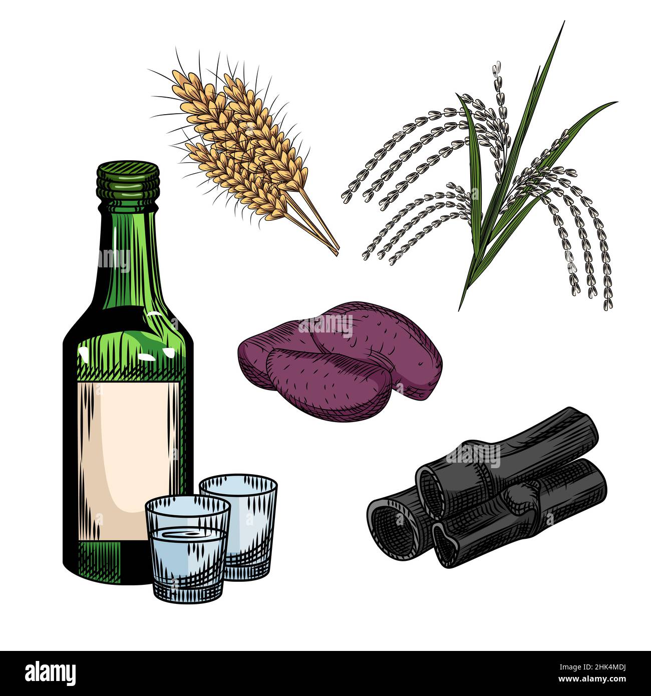 Set of soju. Korean traditional alcohol drink. Wheat, sweet potato ...