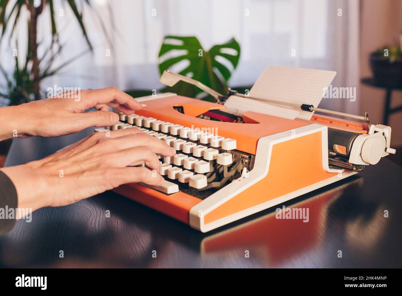 Writer's hands on retro typewriter. Concept classic literature Stock ...