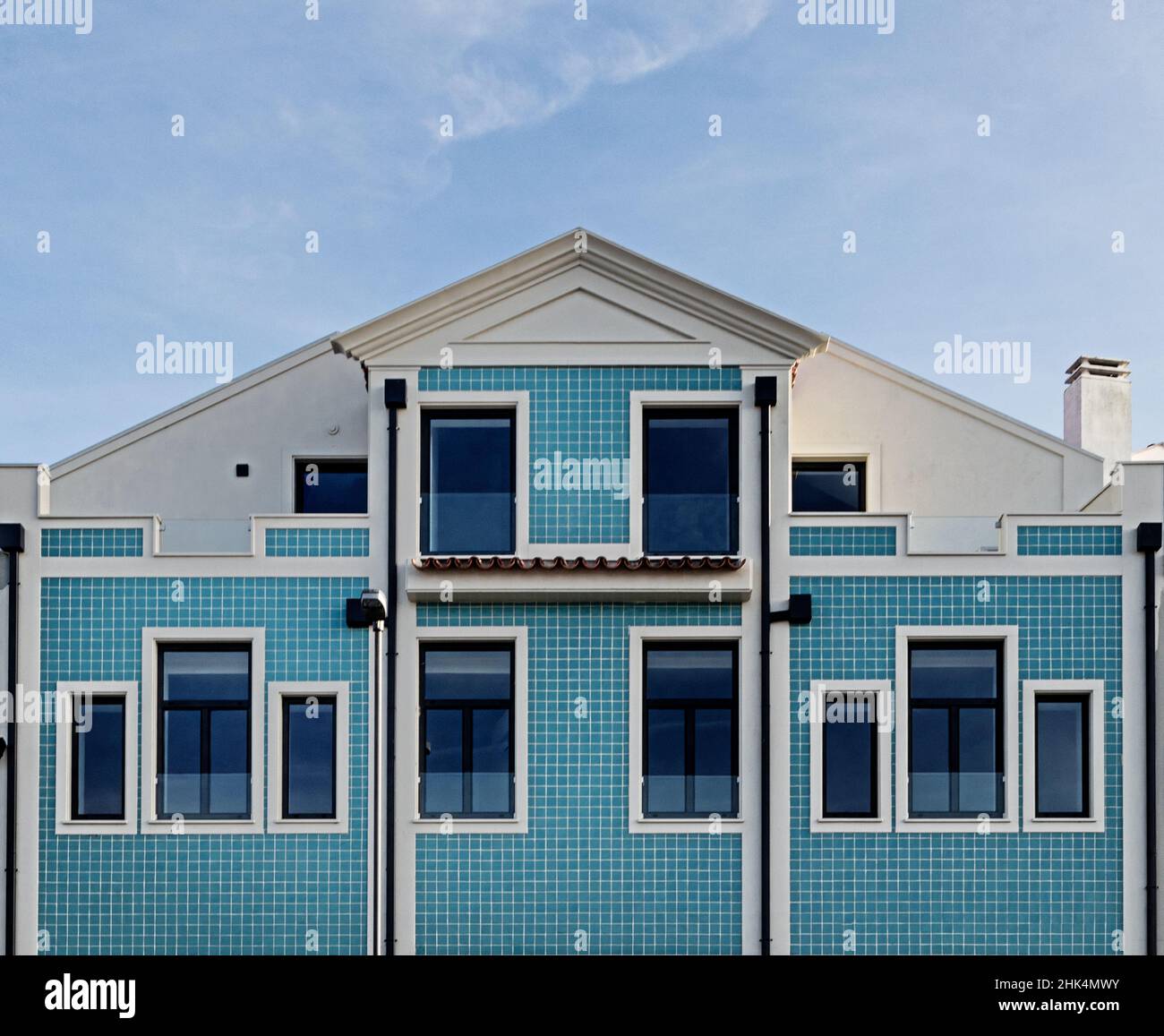 Portuguese and modern building facade with blue tiles Stock Photo - Alamy