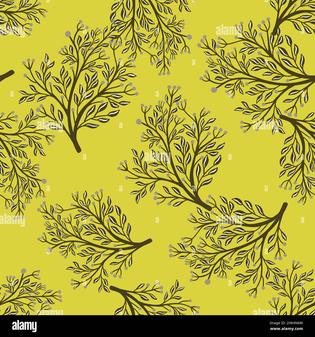 Nature seamless pattern with random forest tree shapes. Yellow ...
