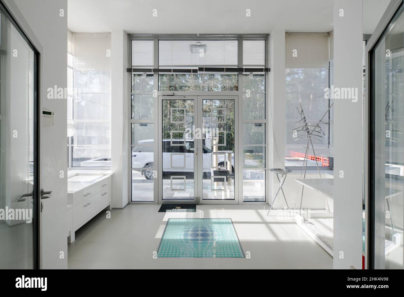 Modern interior of spacious entrance hall in luxury private house ...