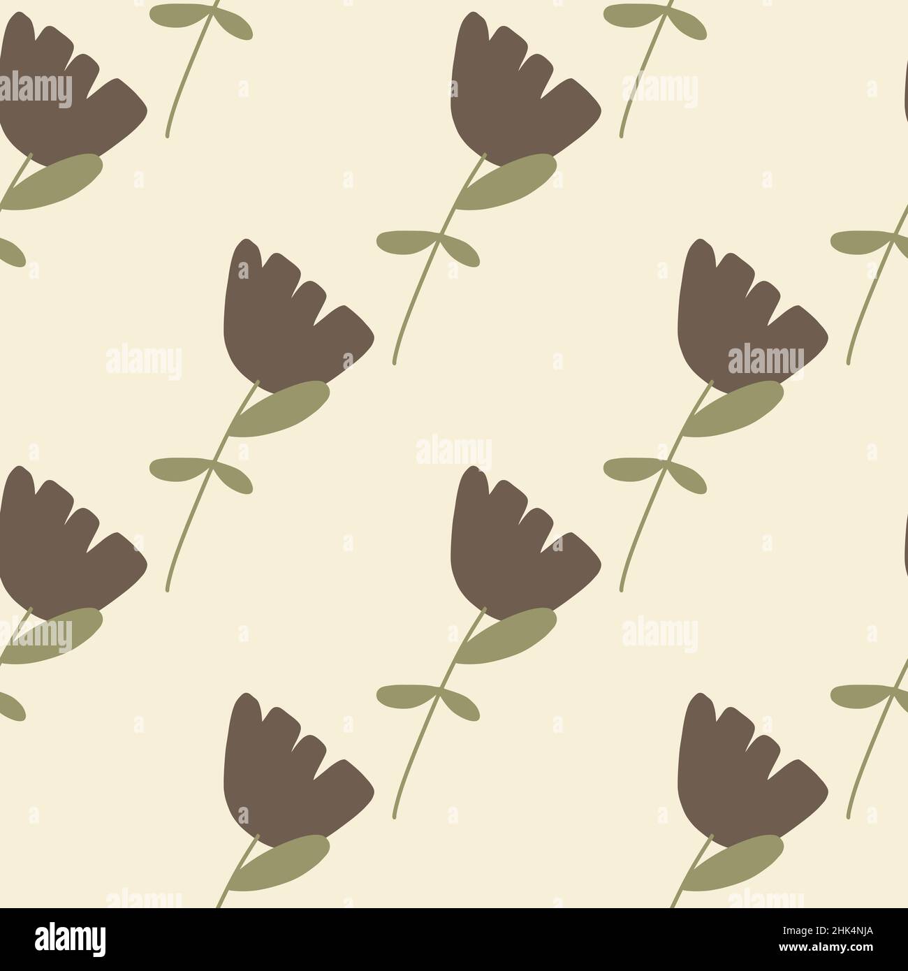 Abstract brown flowers elements seamless doodle pattern. Grey ...