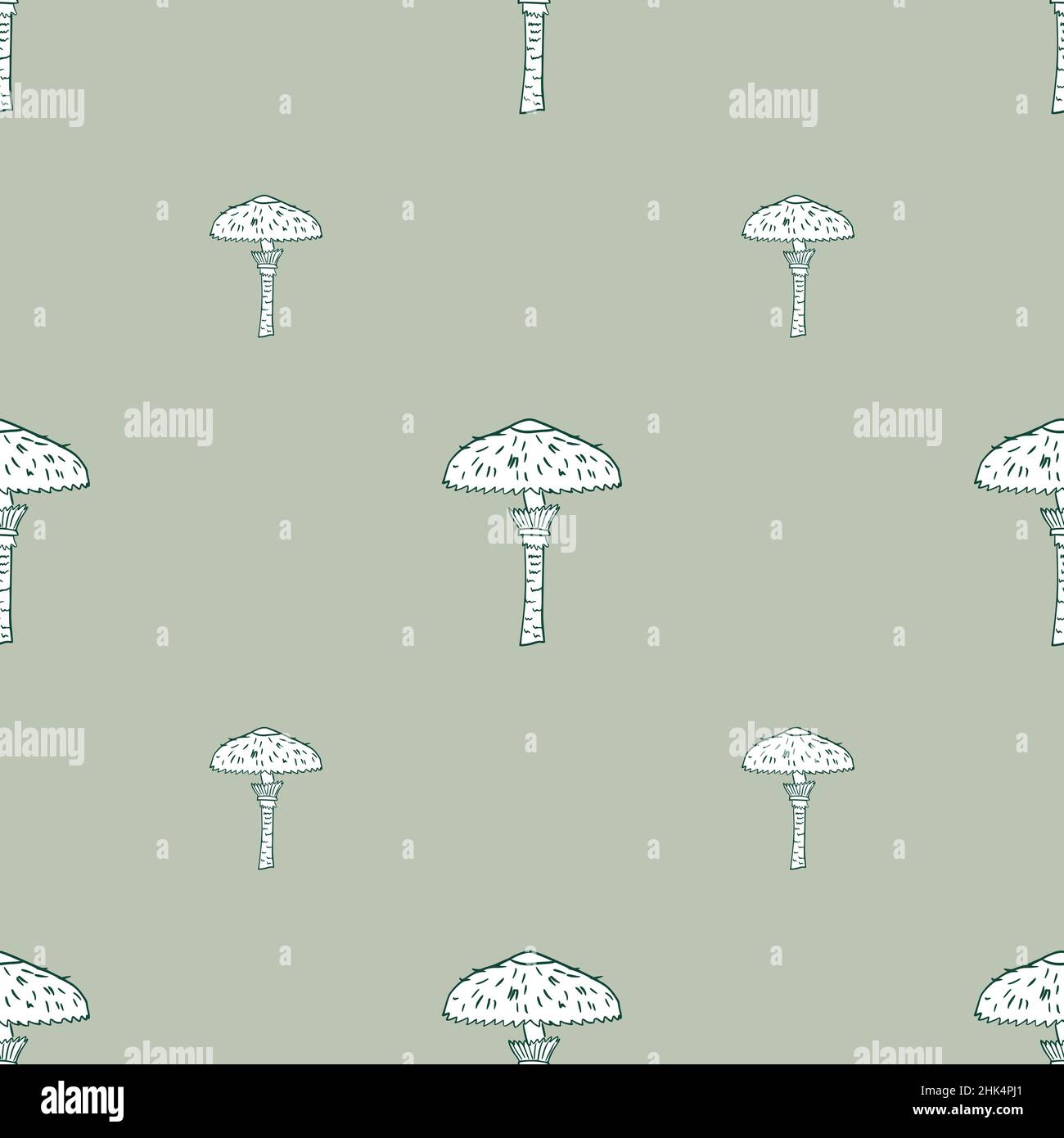 Minimalistic seamless pattern with simple mushroom outline shapes. Pale ...