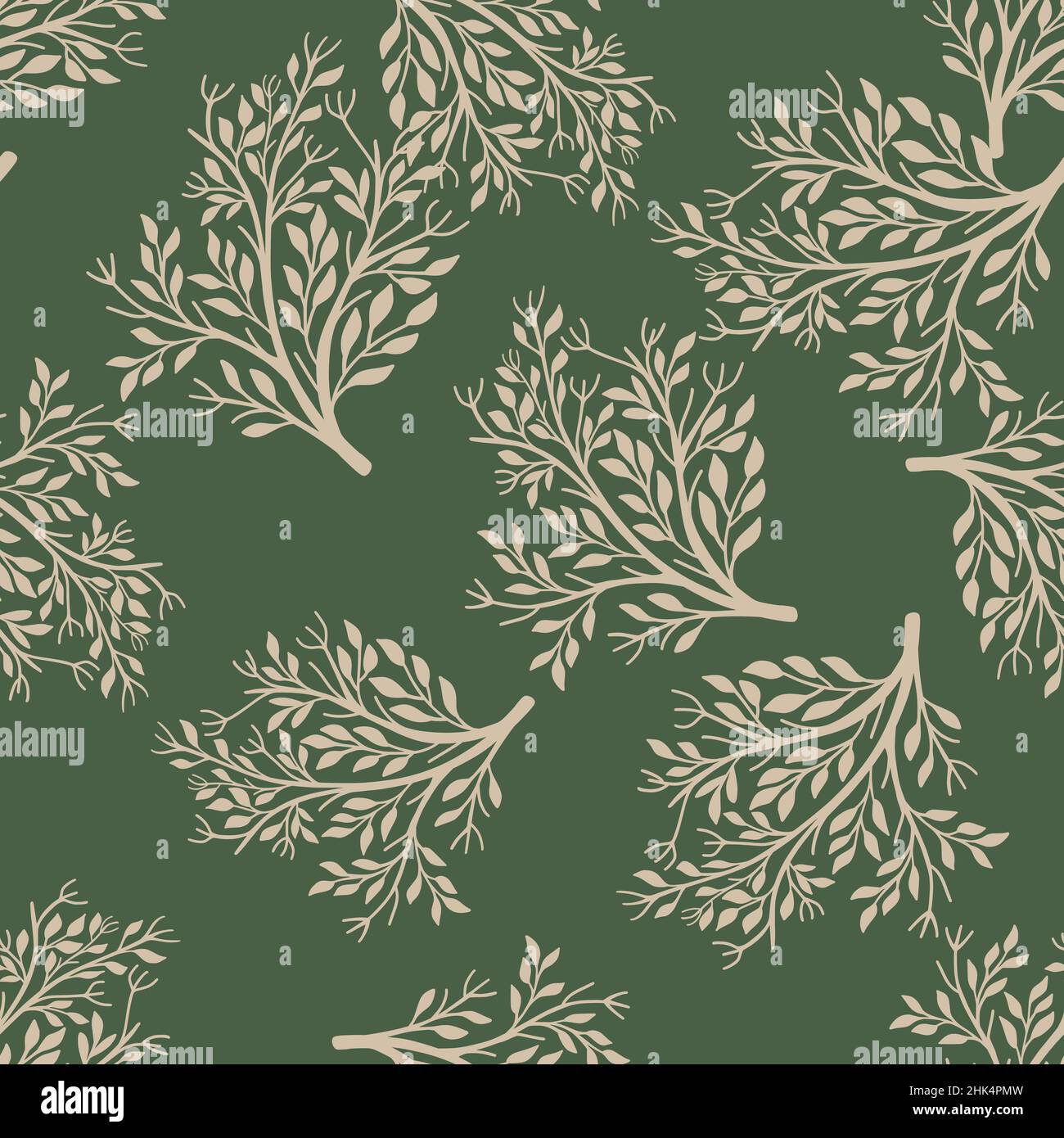 Botanic seamless pattern with random vintage bush elements. Green dark ...
