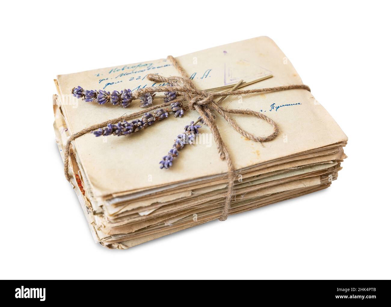 Stack of old letters on white background. Pile of old envelopes and ...