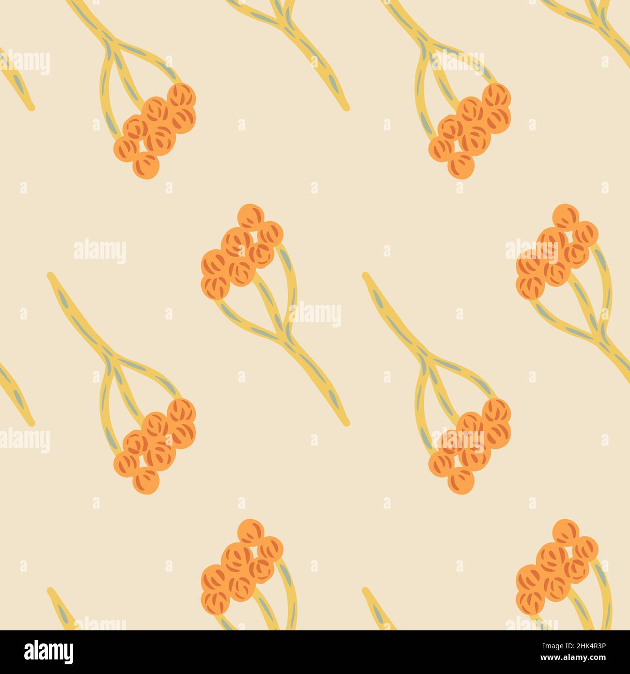Decorative seamless pattern with orange colored yarrow shapes print ...