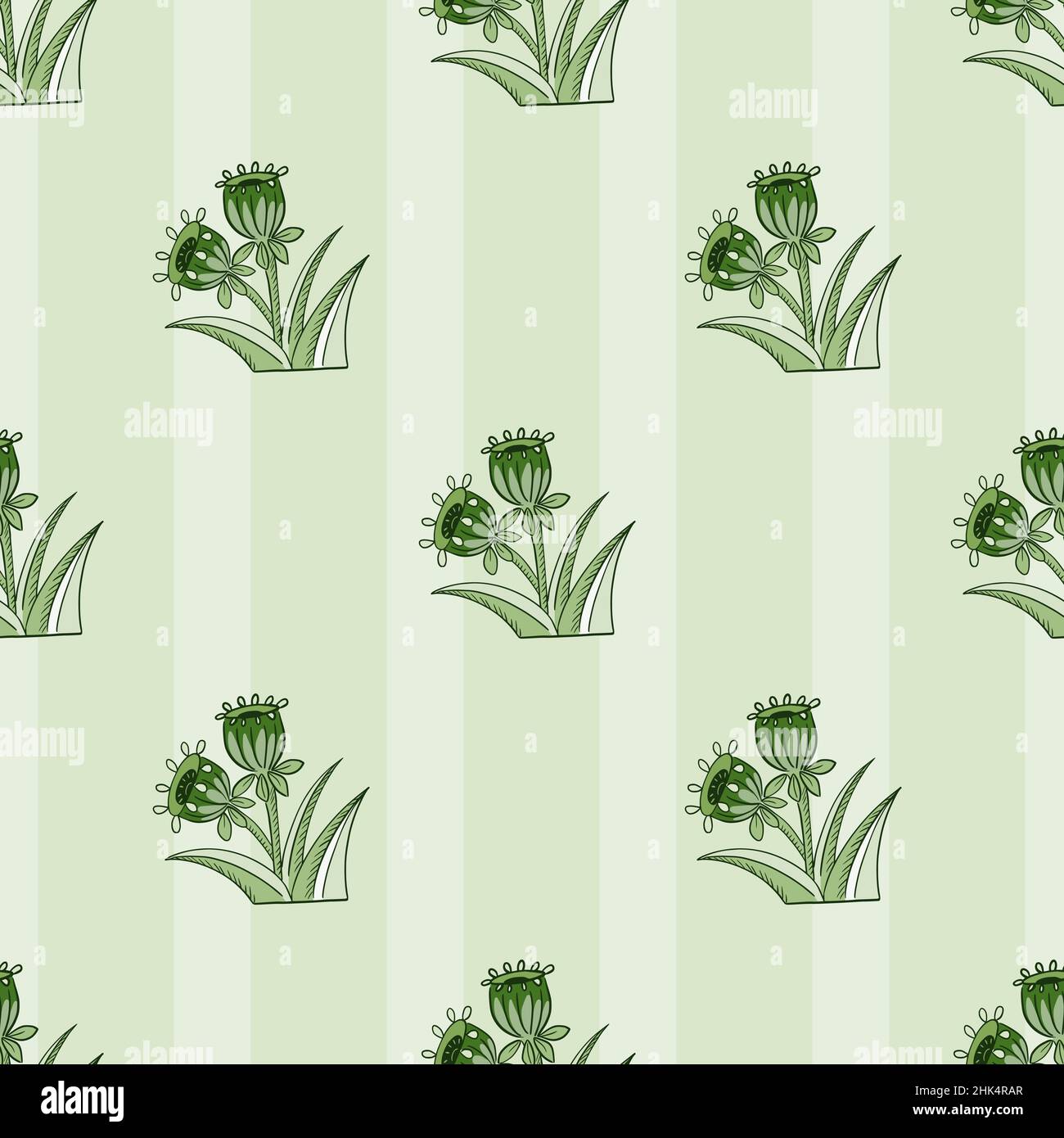 Green pastel colors seamless pattern with hand drawn bluebell ornament ...