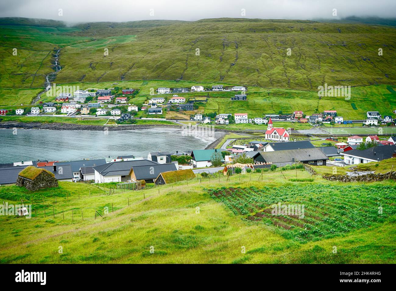 View of Picturesque Village of Sandavagur located on the island of ...