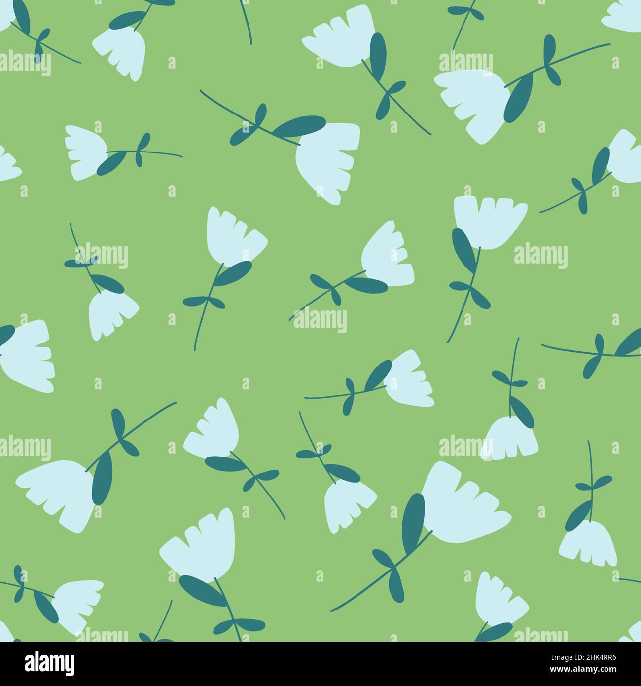 Seamless nature pattern with random blue flower silhouettes. Green ...