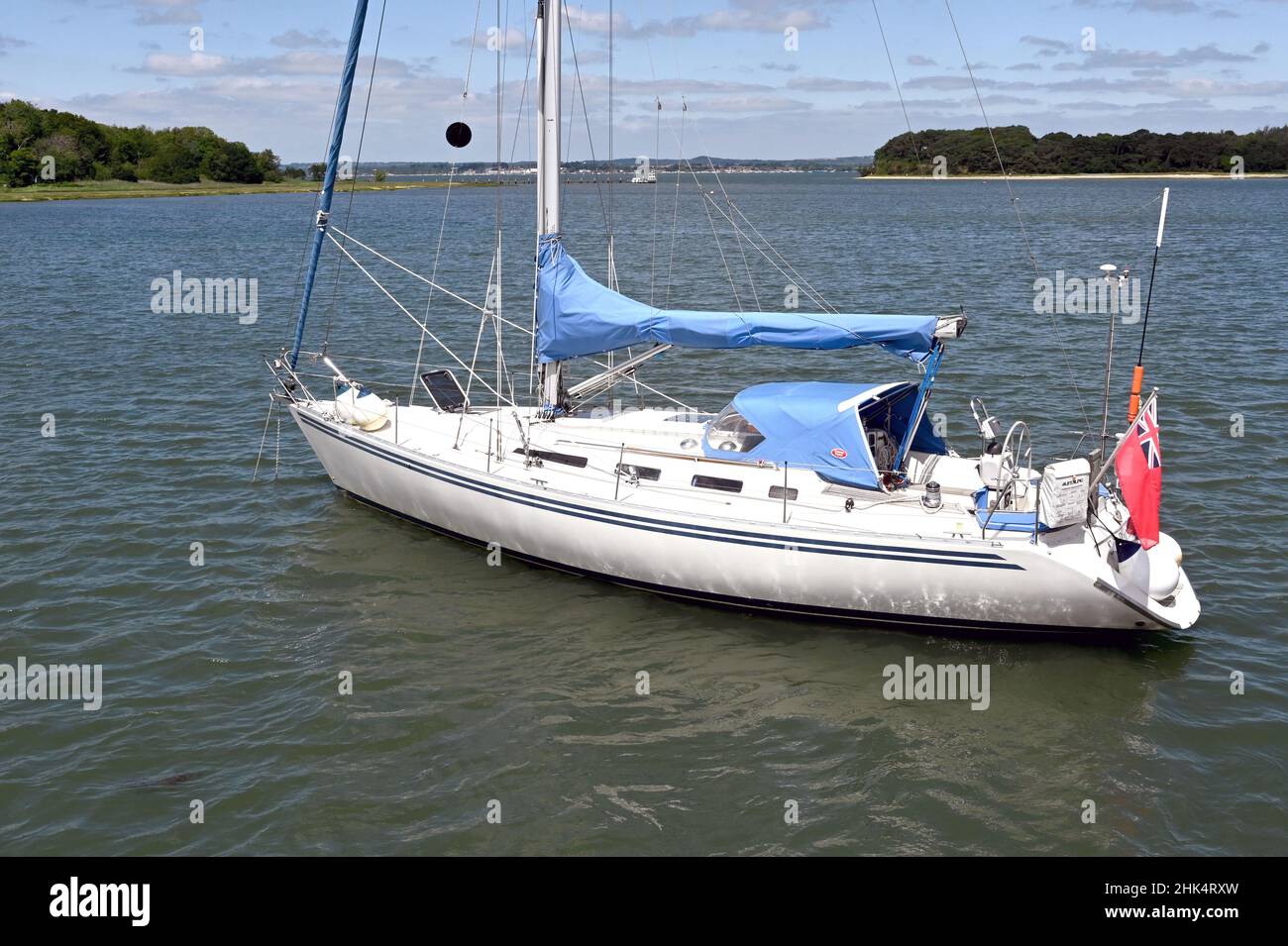 Poole Harbour, Dorset, England - June 2021: Yacht at anchor in the ...