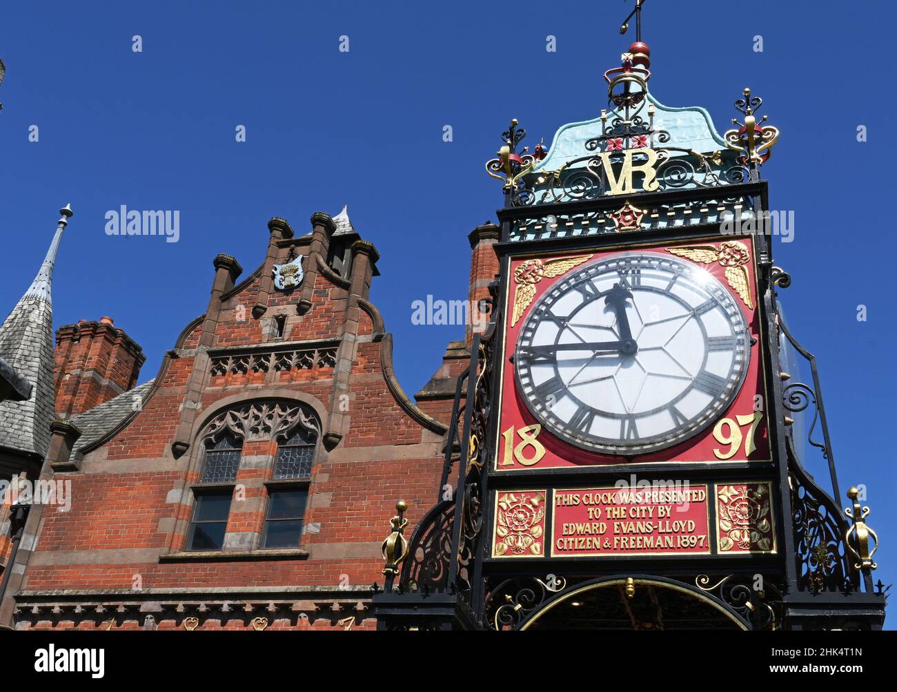 Chester, England - July 2021: Close up of the Eastgate Clock on the ...