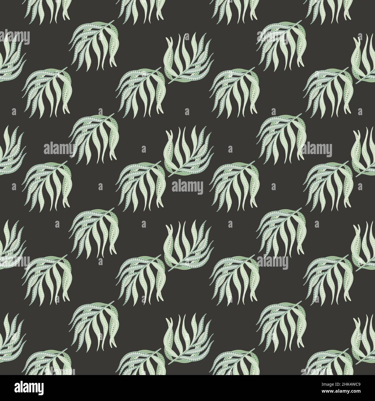 Little pale blue palm leaves shapes seamless pattern in hand drawn ...