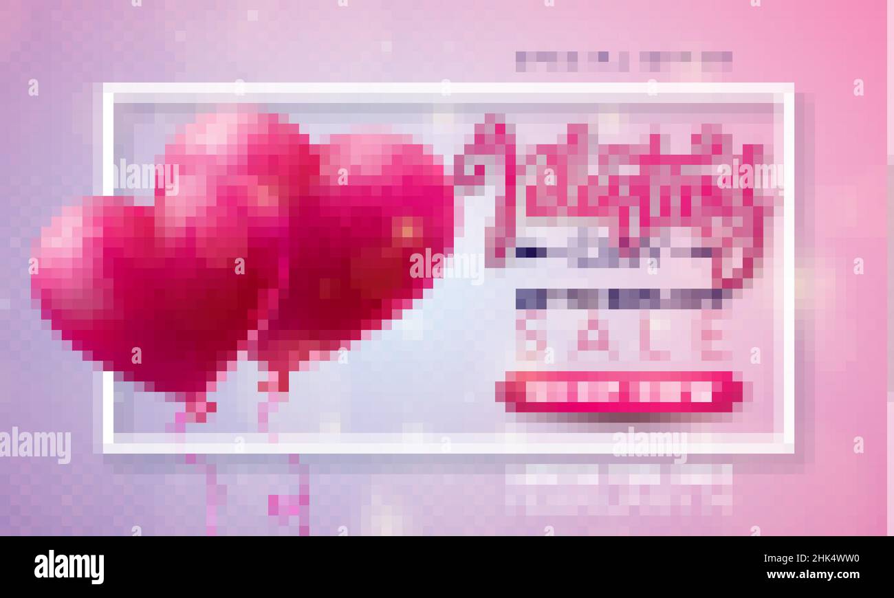 Valentines Day Sale Design with Red Heart Balloon on Shiny Light Pink ...