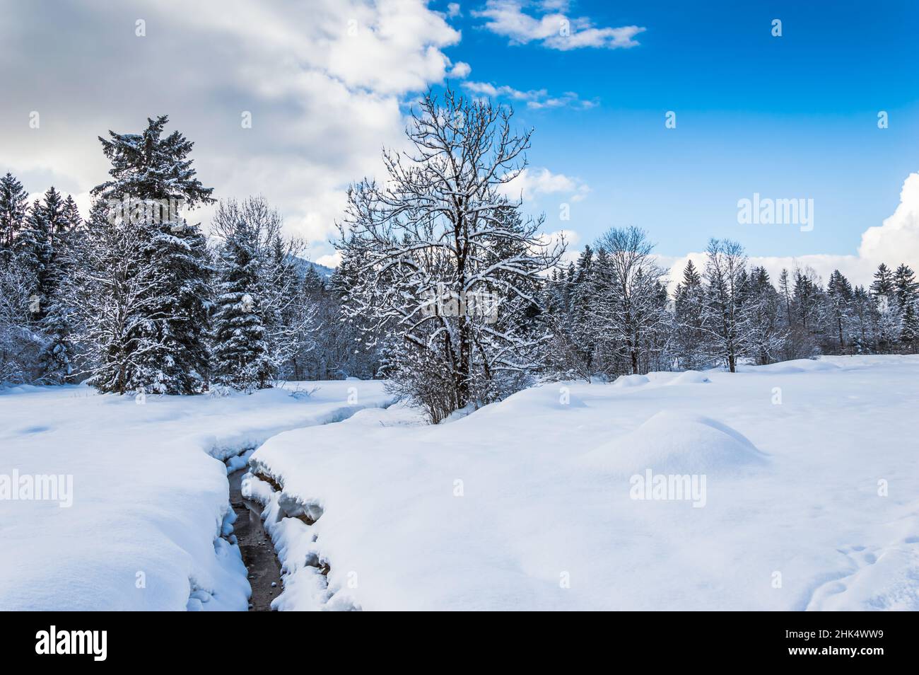 Snowy landscape in the German Alps on a sunny winter afternoon Stock ...