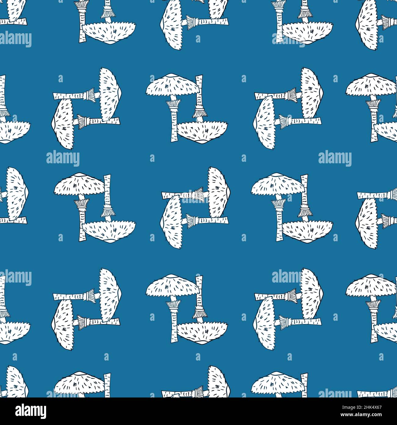 Seamless decorative pattern with white outline mushroom silhouettes ...