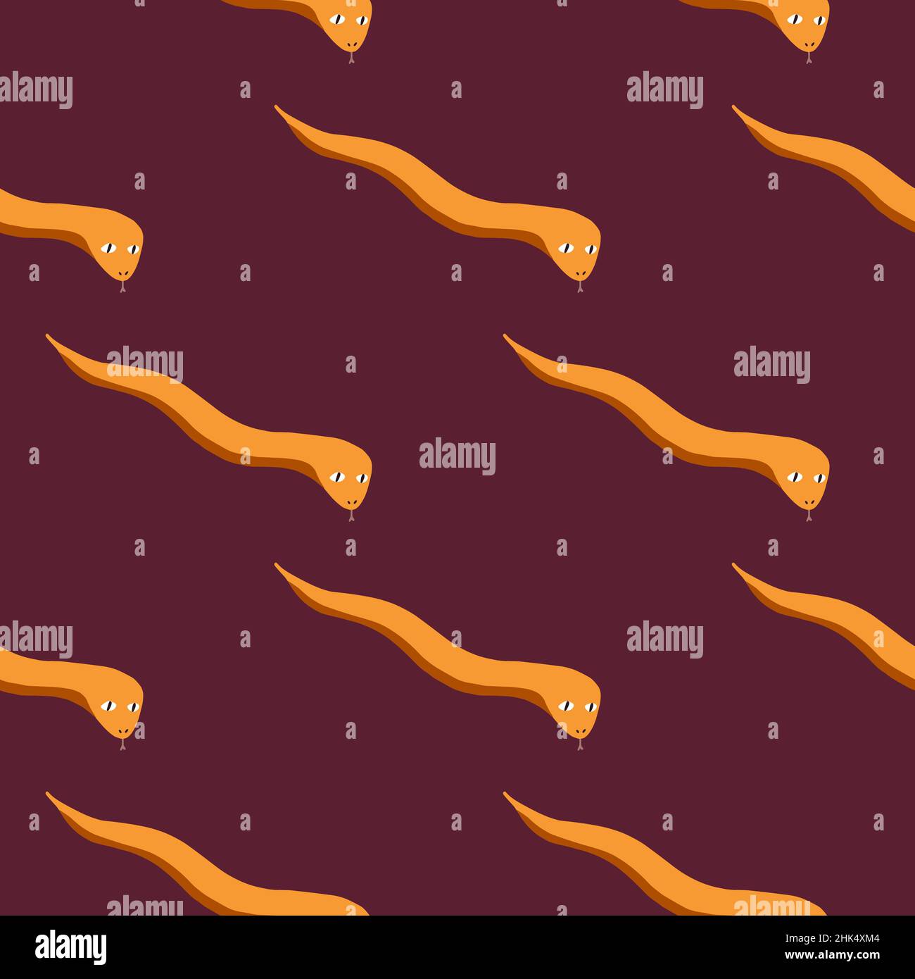 Bright orange worms silhouettes seamless doodle pattern. Maroon dark ...