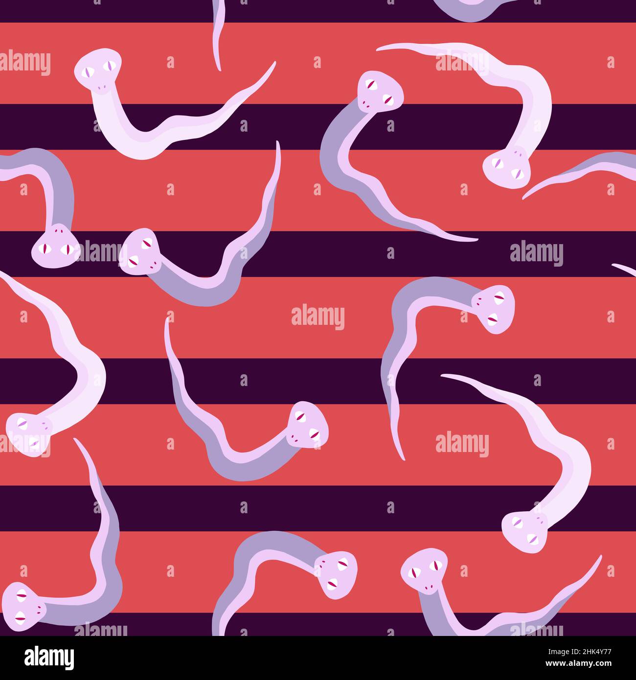 Abstract seamless pattern with funny white and blue snakes print. Pink ...
