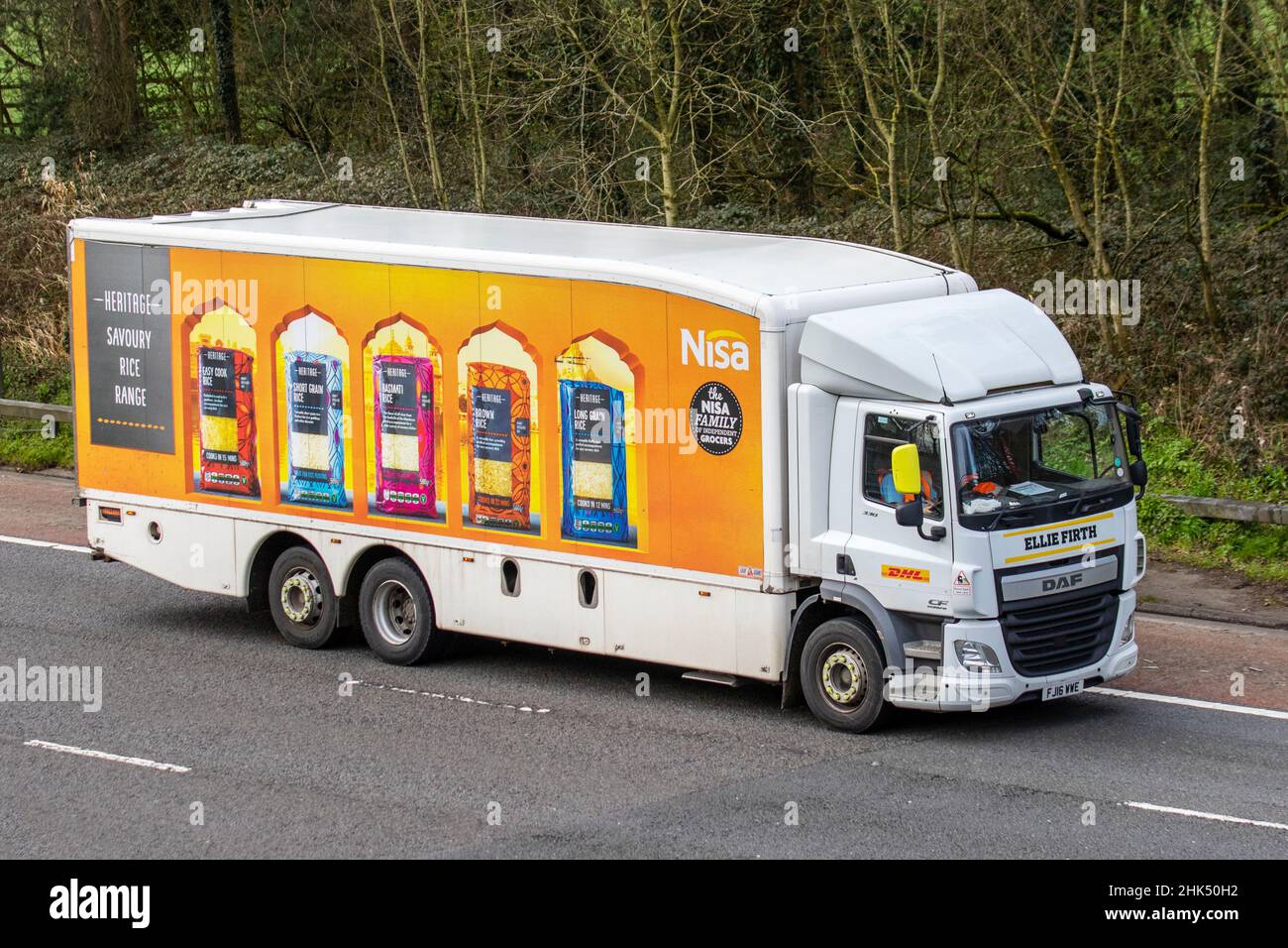 Nisa groceries being delivered by DAF CF DHL tractor Unit; Vehicular ...