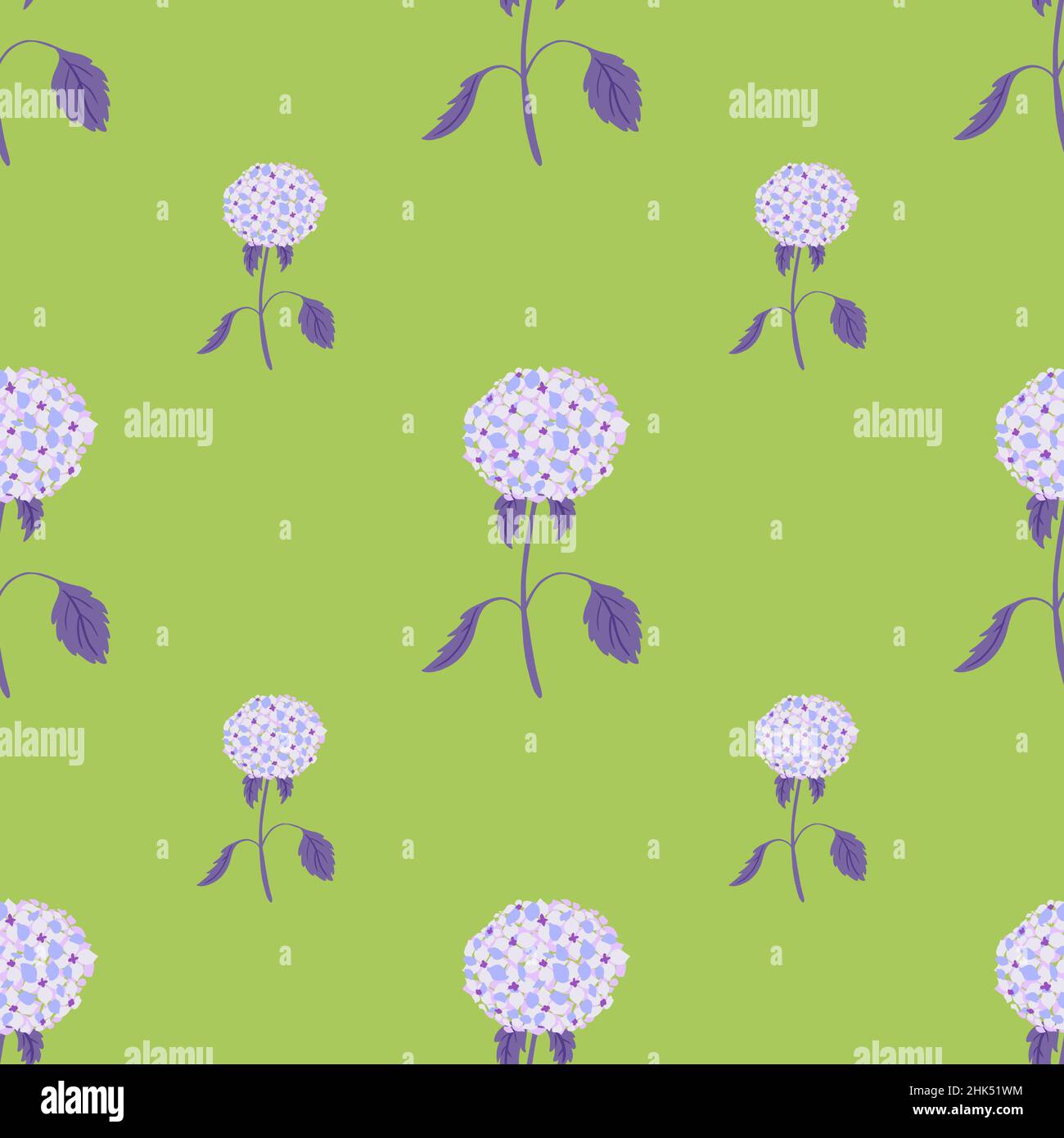 Minimalistic style floral seamless pattern with purple pastel hydrangea ...