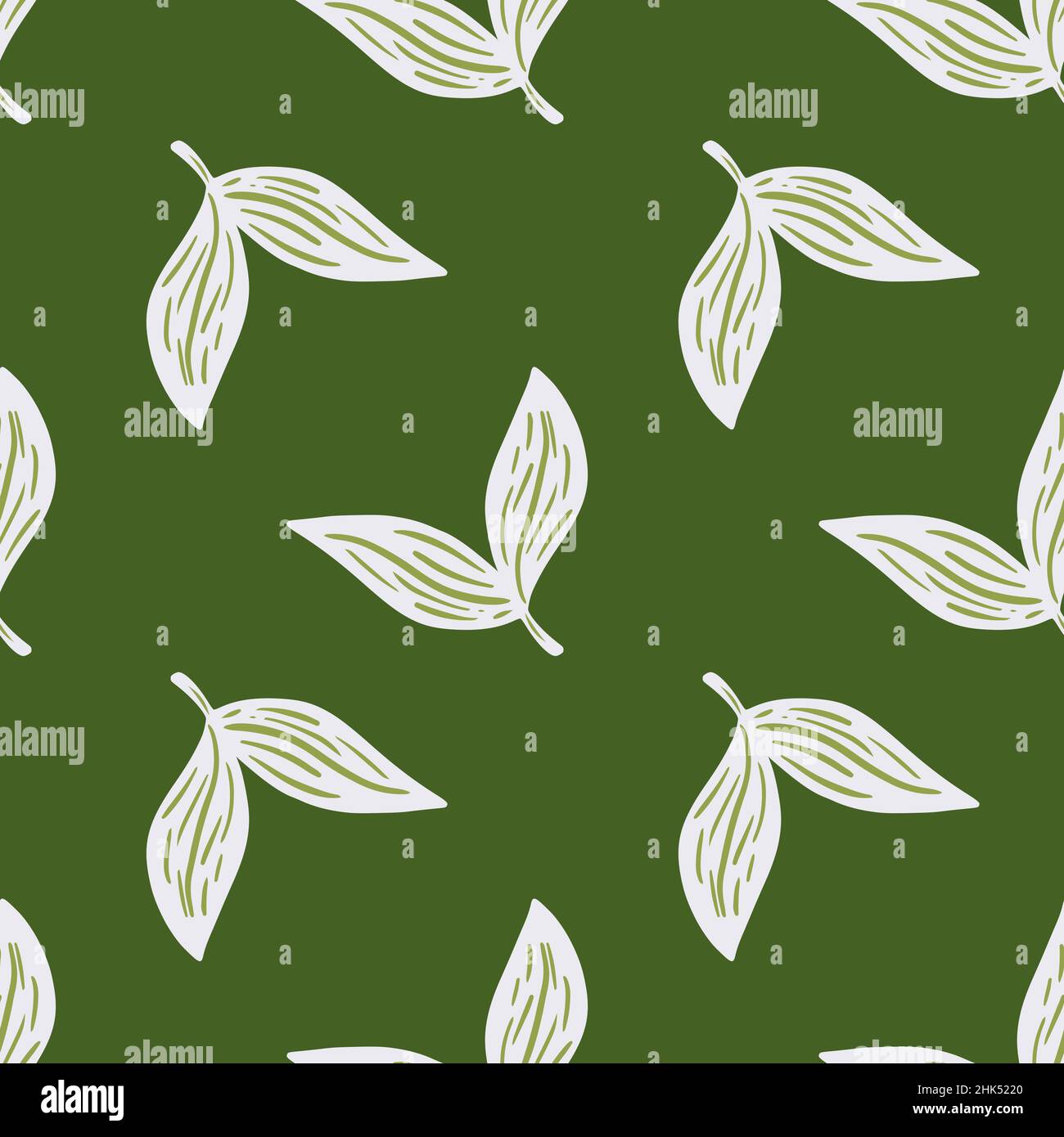 White simple leaves ornament seamless pattern in hand drawn style ...