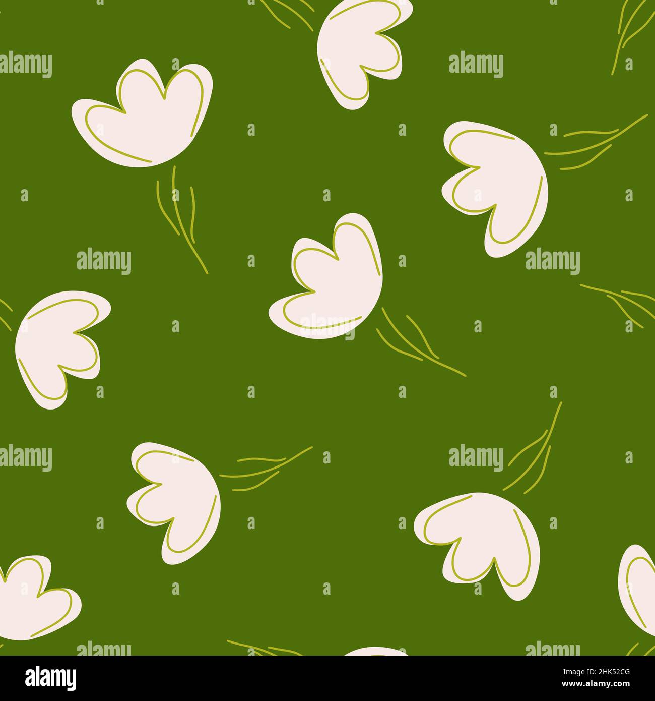 Random white simple flowers shapes seamless natural pattern. Green ...