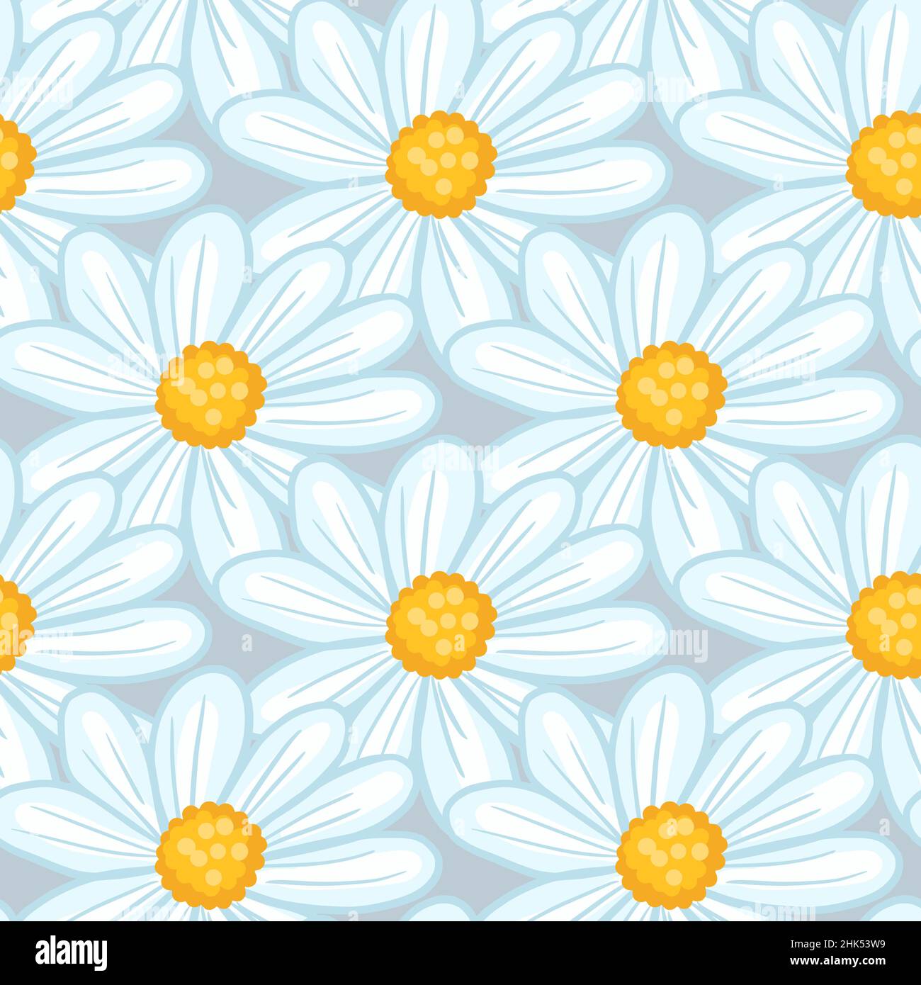 Random blue contoured daisy flower silhouettes seamless pattern. Vector ...