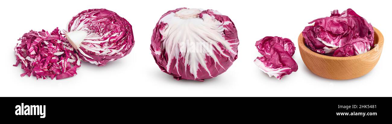 Fresh red radicchio salad chopped isolated on white background with ...