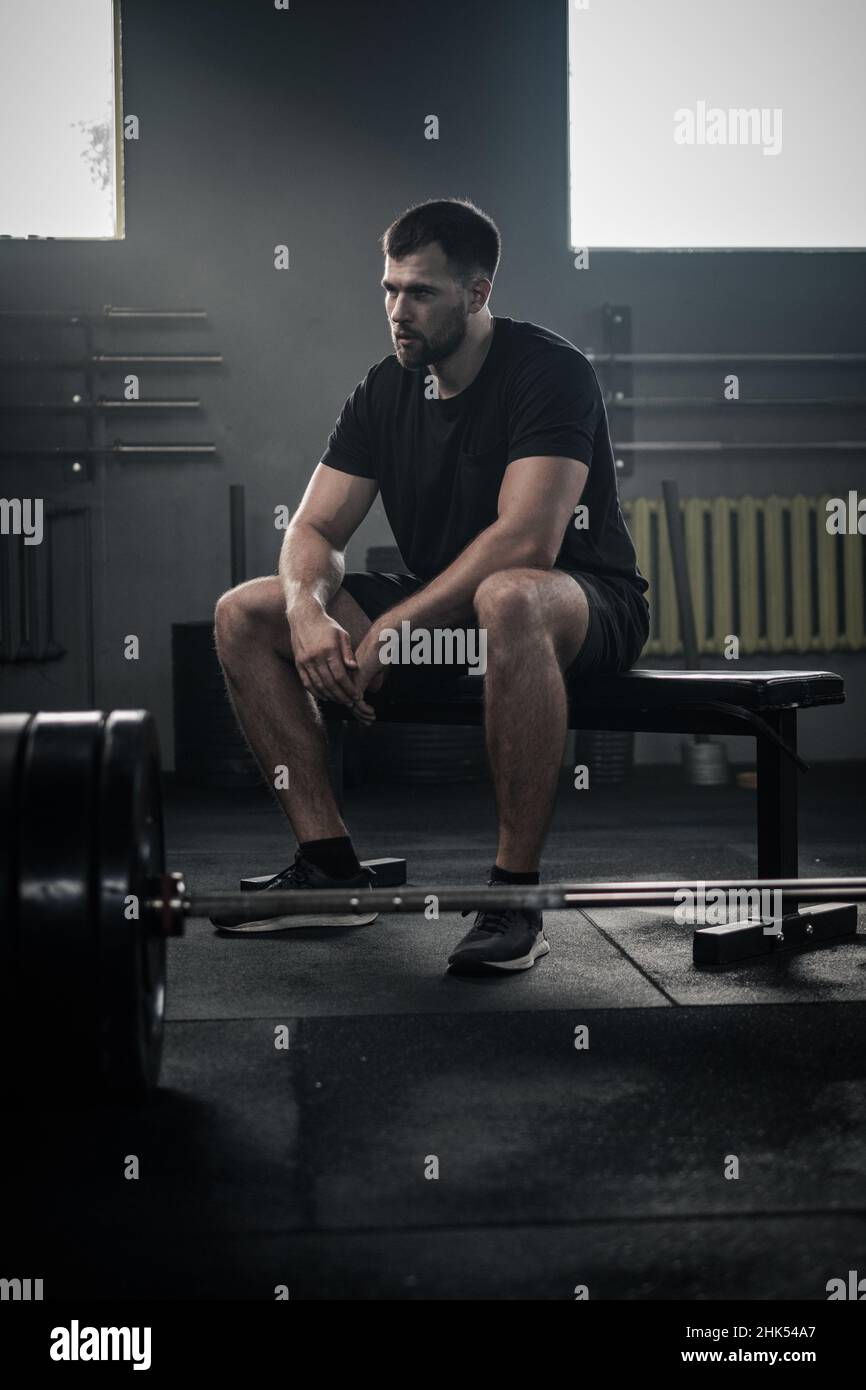 Serious Man Has Small Pause During Exercises Stock Photo - Alamy
