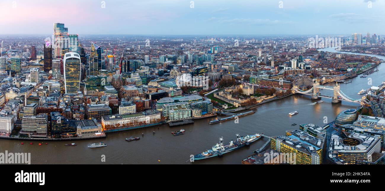 Panorama of City of London skyline and River Thames from above ...