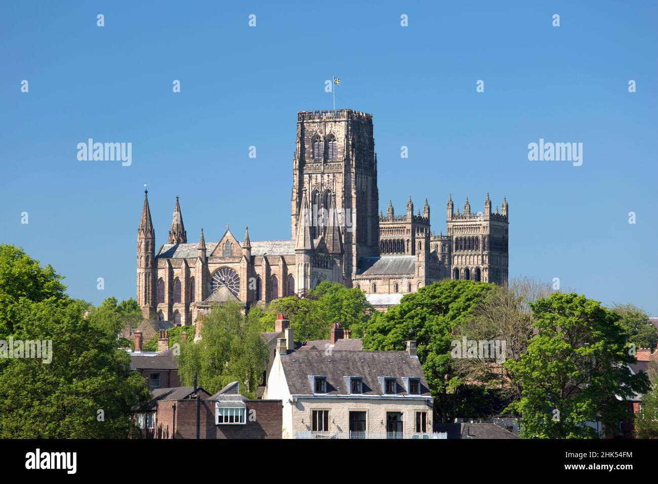 View across treetops to Durham Cathedral in spring, UNESCO World ...