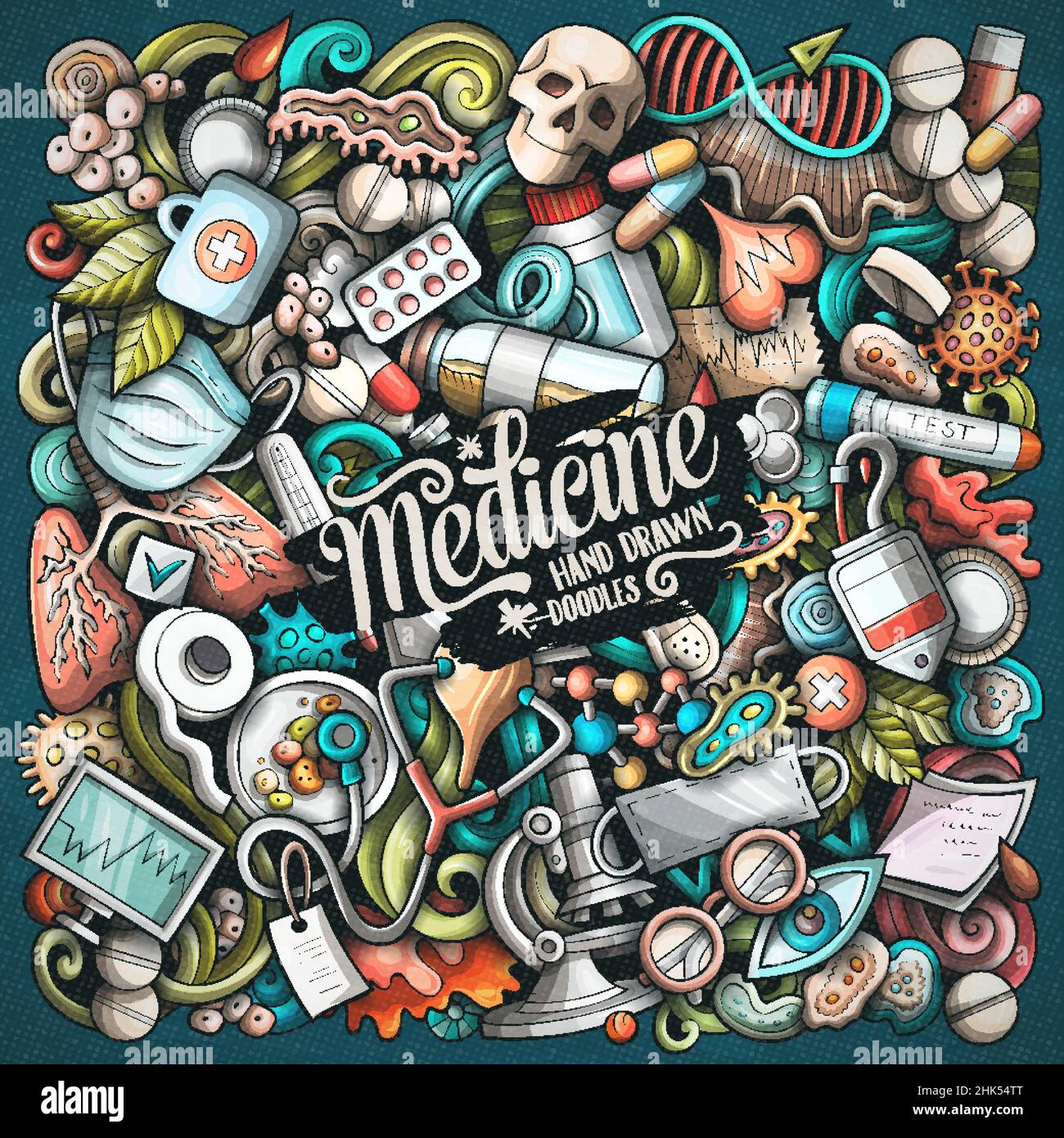 Medicine hand drawn vector doodles illustration. Medical poster design ...