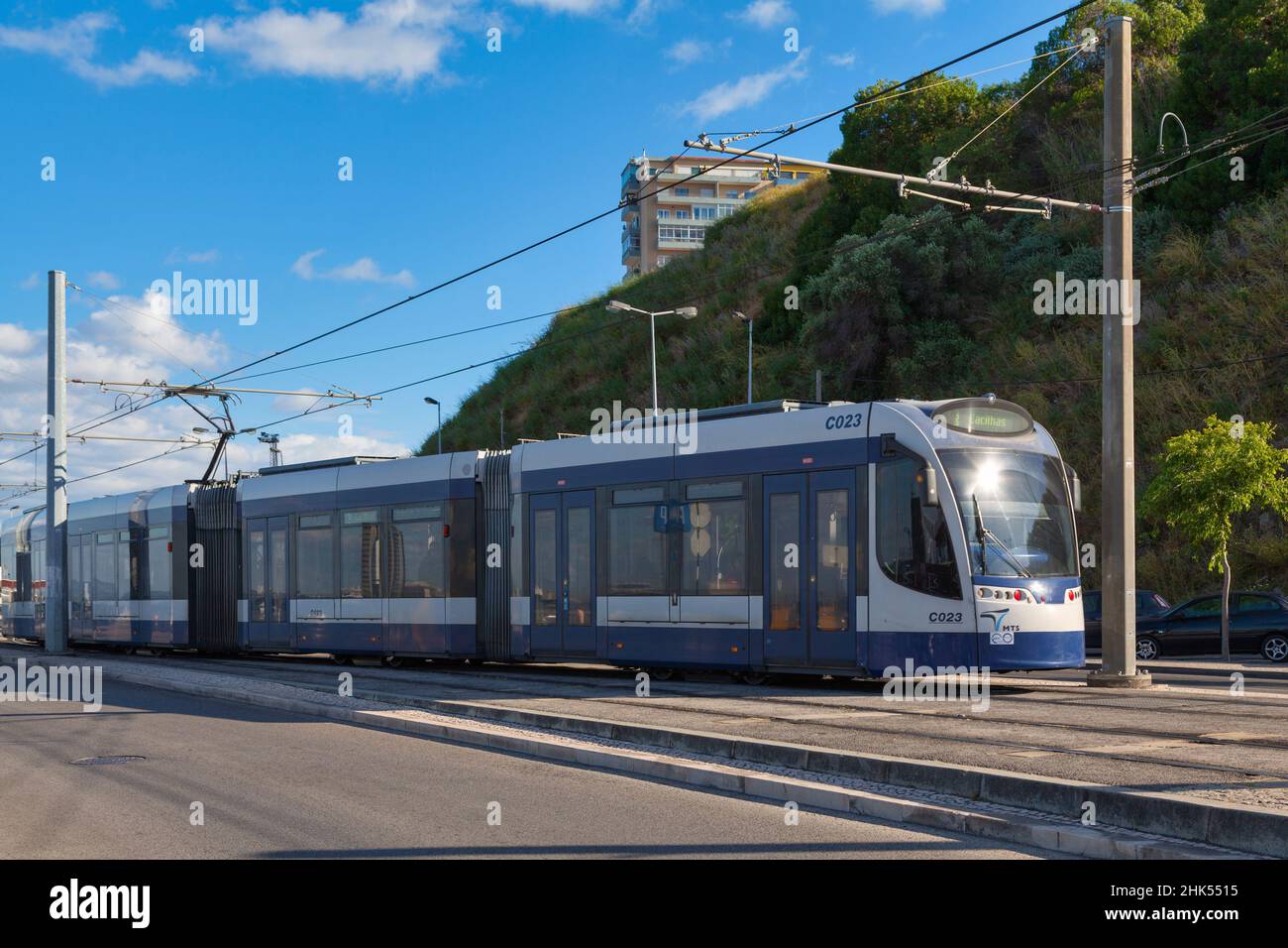 Almada, Portugal - June 01 2018: Tramway departing from the Ferry ...