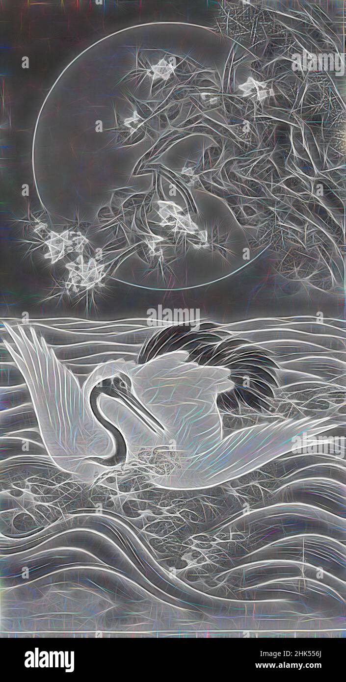 Inspired by Hanging Scroll Painting: Cranes, Waves, Peach Tree, and Sun ...