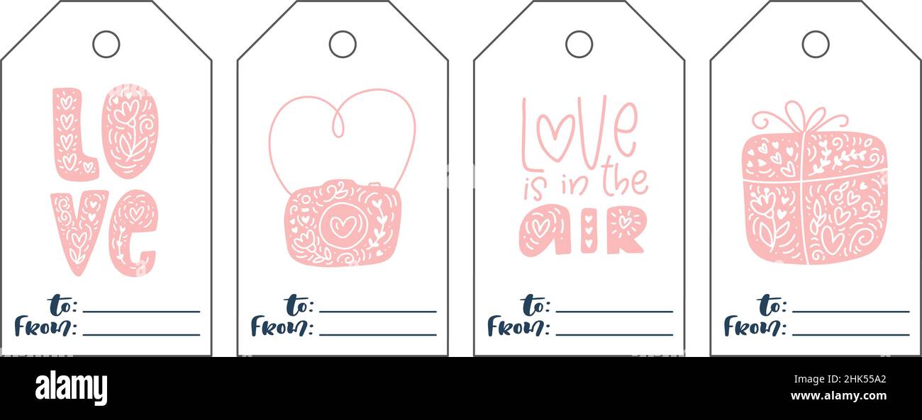 Hand drawn vector collection of Valentines Day gift tags. Love and ...