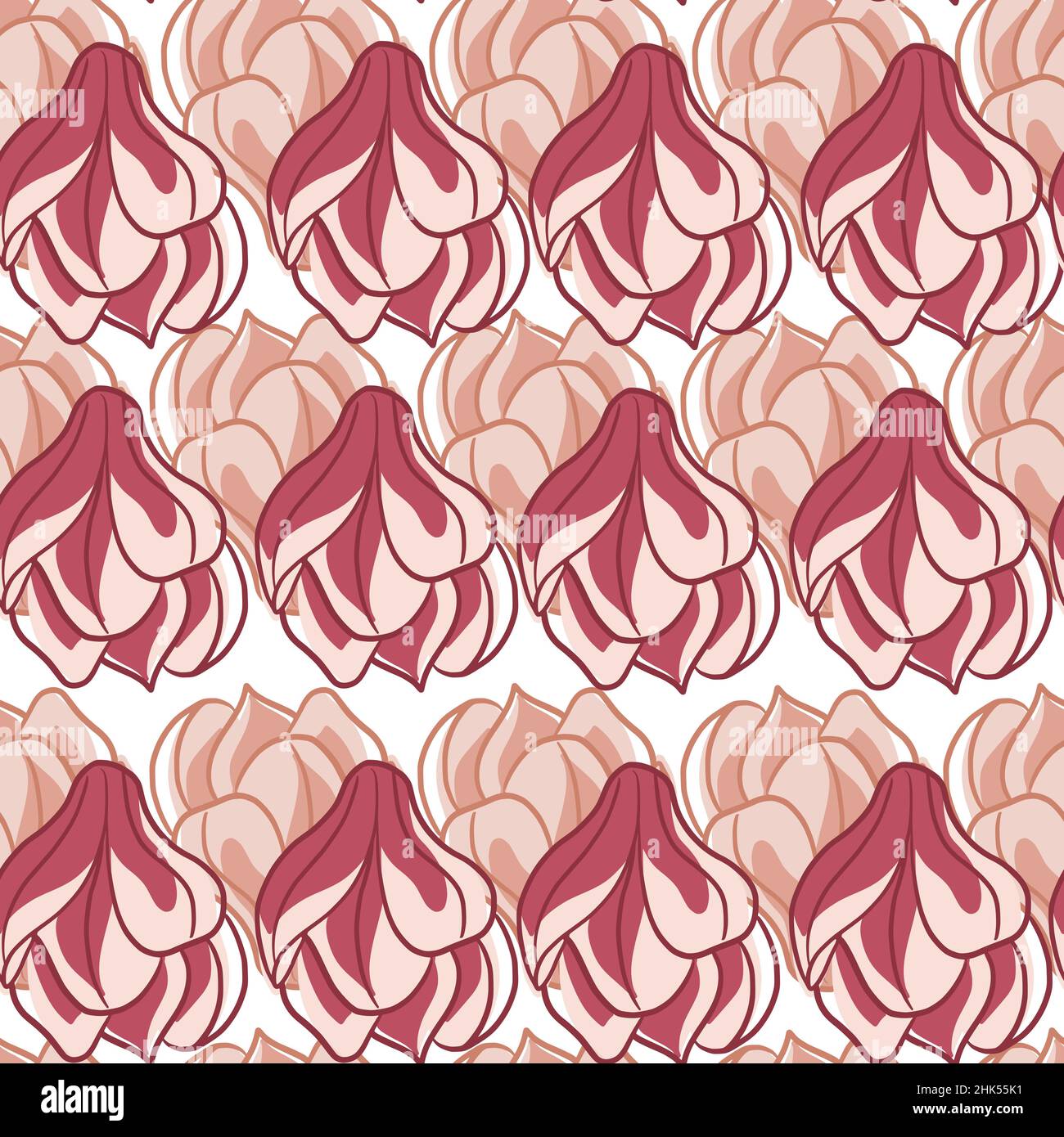 Pale pink magnolia flowers seamless pattern in hand drawn style ...