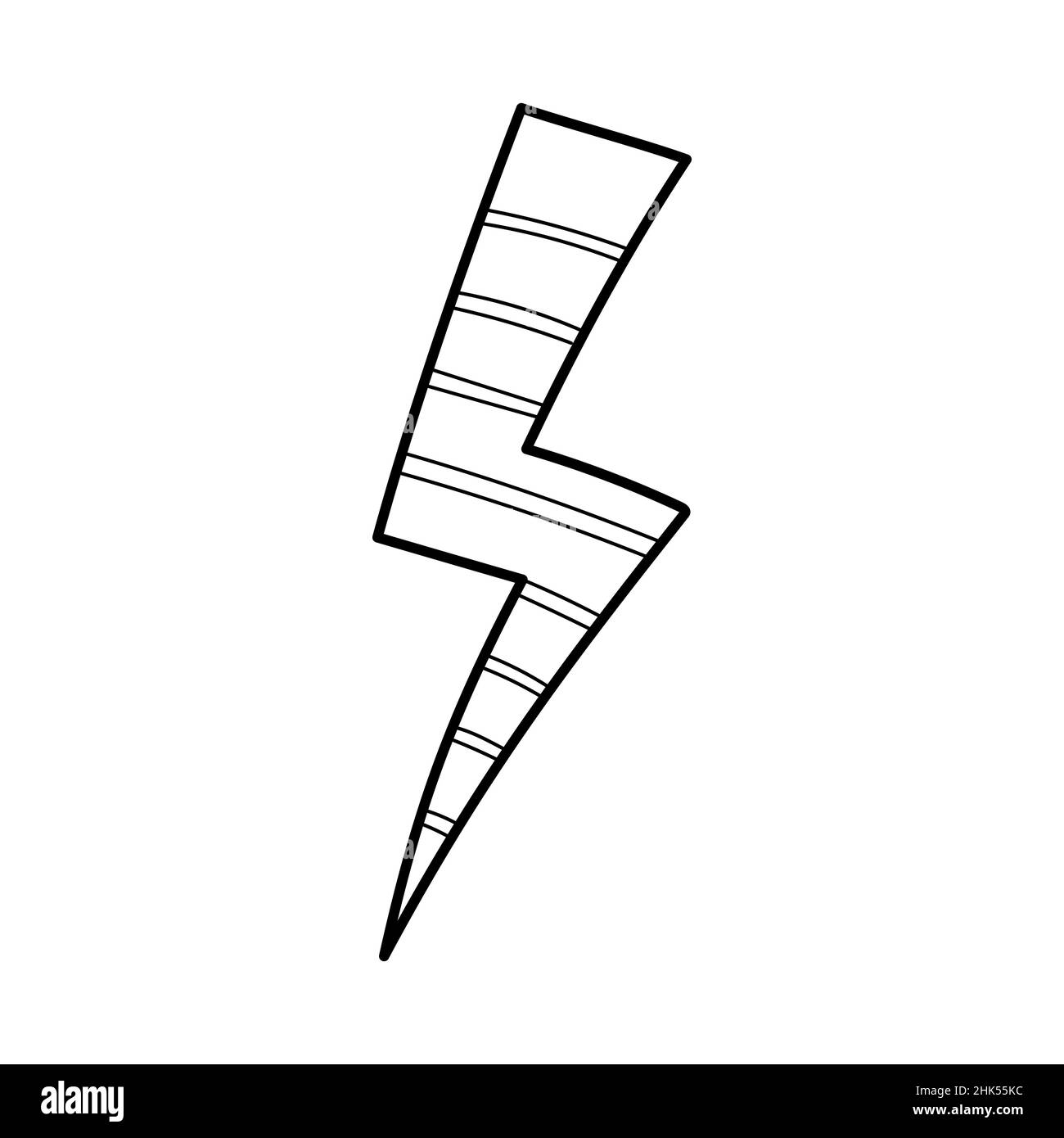 Hand drawn striped electric lightening element. Comic doodle sketch ...