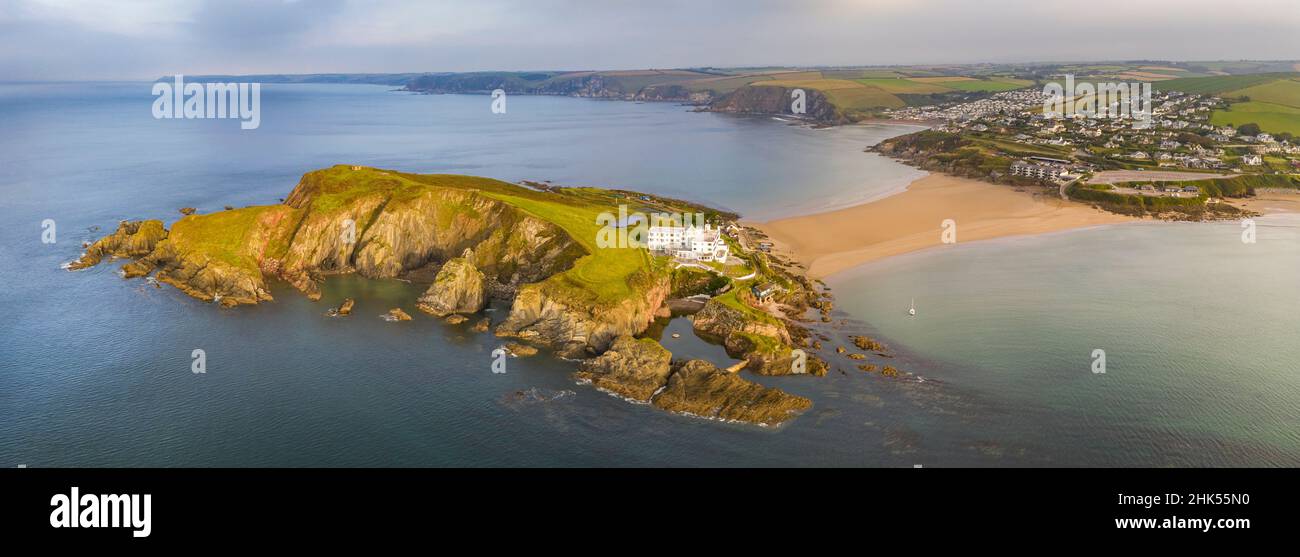 Aerial view of Burgh Island and hotel in the South Hams of Devon ...