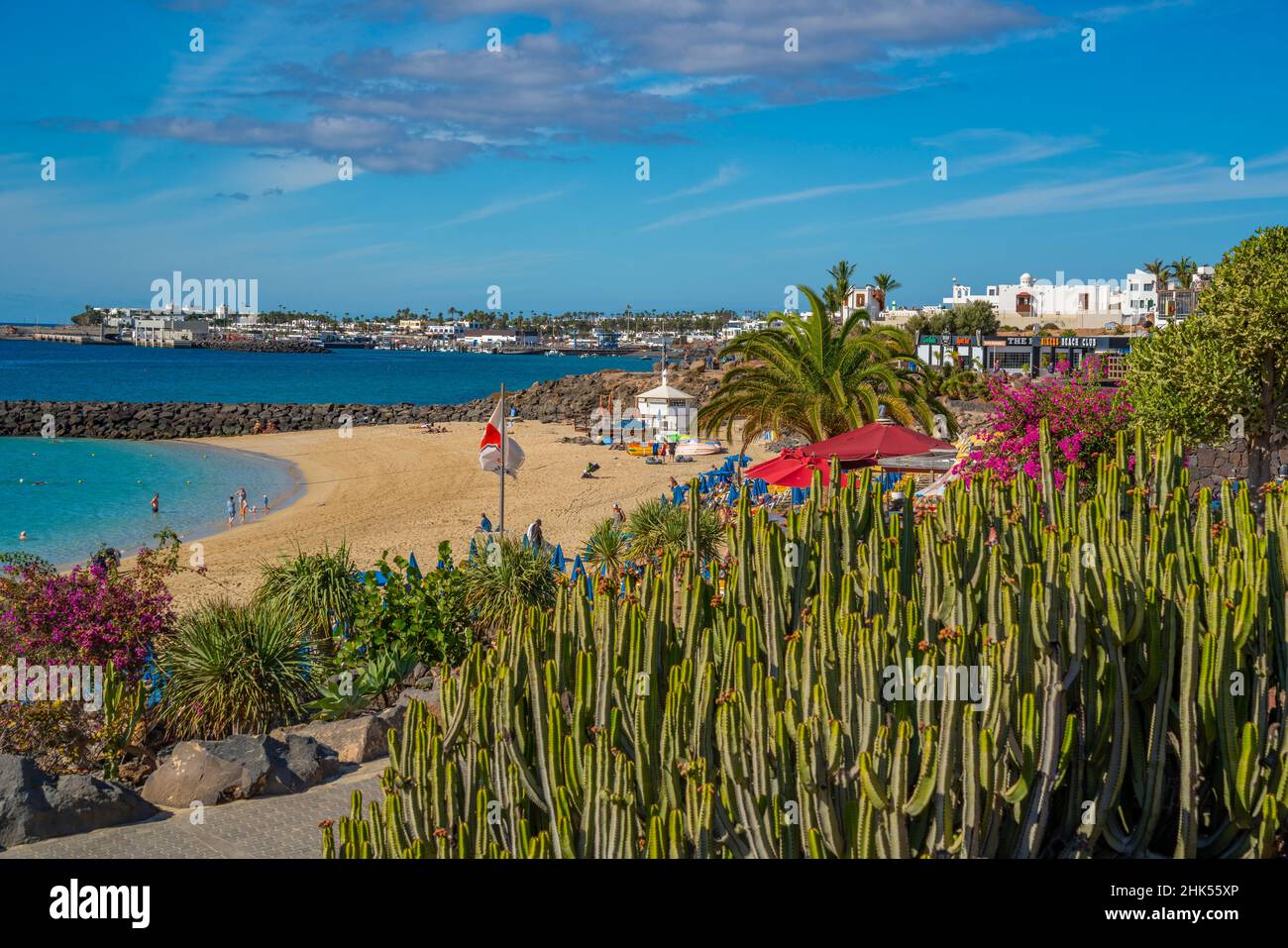 View of hotel overlooking Playa Dorada Beach, Playa Blanca, Lanzarote ...